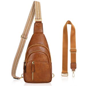 suosdey sling bags for women crossbody leather sling backpack chest bag shoulder bags with adjustable strap for casual traveling hiking cycling brown