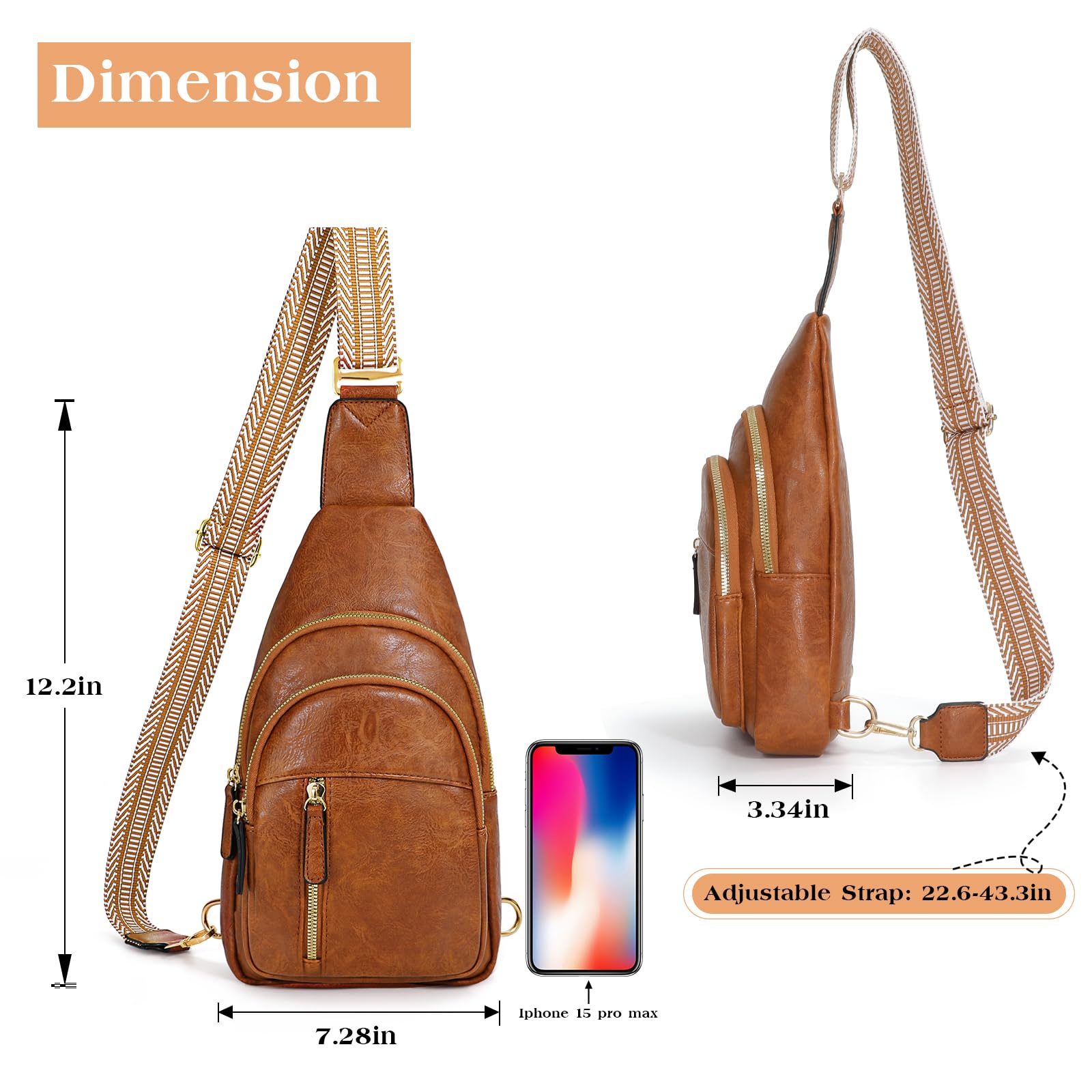 SUOSDEY Sling Bags for Women Crossbody Leather Sling Backpack Chest Bag Shoulder Bags with Adjustable Strap for Casual Traveling Hiking Cycling Brown