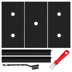 guards for gas stove top protector covers 0.3mm,heat resistance burner covers 3 stove mat protector with 2 stove gap fillers&cleaning brushes&scraper reusable durable washable and cuttable