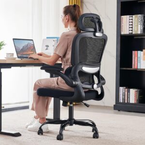 tralt office chair ergonomic desk chair, 330 lbs home mesh office desk chairs with wheels, comfortable gaming chair, high back office chair for long hours, office chair for study and work (black)