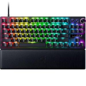 razer huntsman v3 pro tkl esports gaming keyboard: analog optical switches - snap tap mode - rapid trigger - adjustable actuation - media keys & dial - doubleshot pbt keycaps - wrist rest