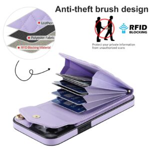 Crossbody Wallet Case for iPhone 15 Pro Max, 15 Pro Max Leather Case with Card Holder RFID Blocking [Wrist Strap], Women Lanyard Handbag Purse Cover Ring Kickstand Purple Case for iPhone 15 Pro Max