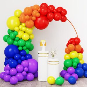 rubfac 154pcs rainbow balloons different sizes 18 12 10 5 inches for garland arch, 6 assorted colors latex balloons for birthday baby shower graduation wedding anniversary party decorations