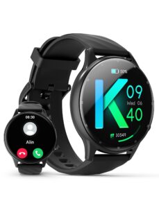 kumi smart watch for men women, 1.39" smartwatch for android & ios, answer/make call, voice assistant, ip68 waterproof fitness activity tracker, 100+ sport modes, heart rate and sleep monitor, black