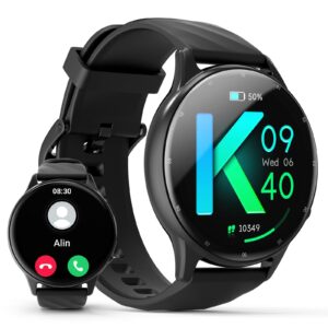 Kumi Smart Watch for Men Women, 1.39" Smartwatch for Android & iOS, Answer/Make Call, Voice Assistant, IP68 Waterproof Fitness Activity Tracker, 100+ Sport Modes, Heart Rate and Sleep Monitor, Black