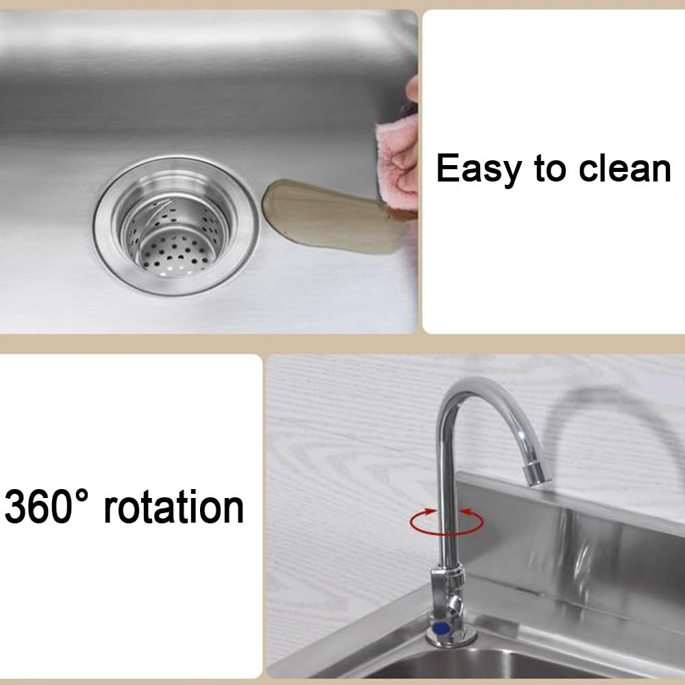 HCZION Free Standing Sink Kitchen Utility Sink Commercial Restaurant Sink Kitchen Prep & Utility Sink Stainless Steel Outdoor Sink W/Faucet & Drainboard (Color : Cold+Hot)