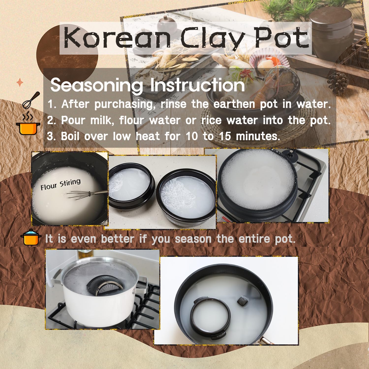 BALWOO Korean Pot Mud Earthenware Ttukbaegi, Natural Mud Glaze Ceramic Clay Cooking Pot Casserole, Heat Resistant Ceramic Earthen Pot, Zero-Crack Stone Bowl Stockpot Soup Cookware, Pottery Bowl