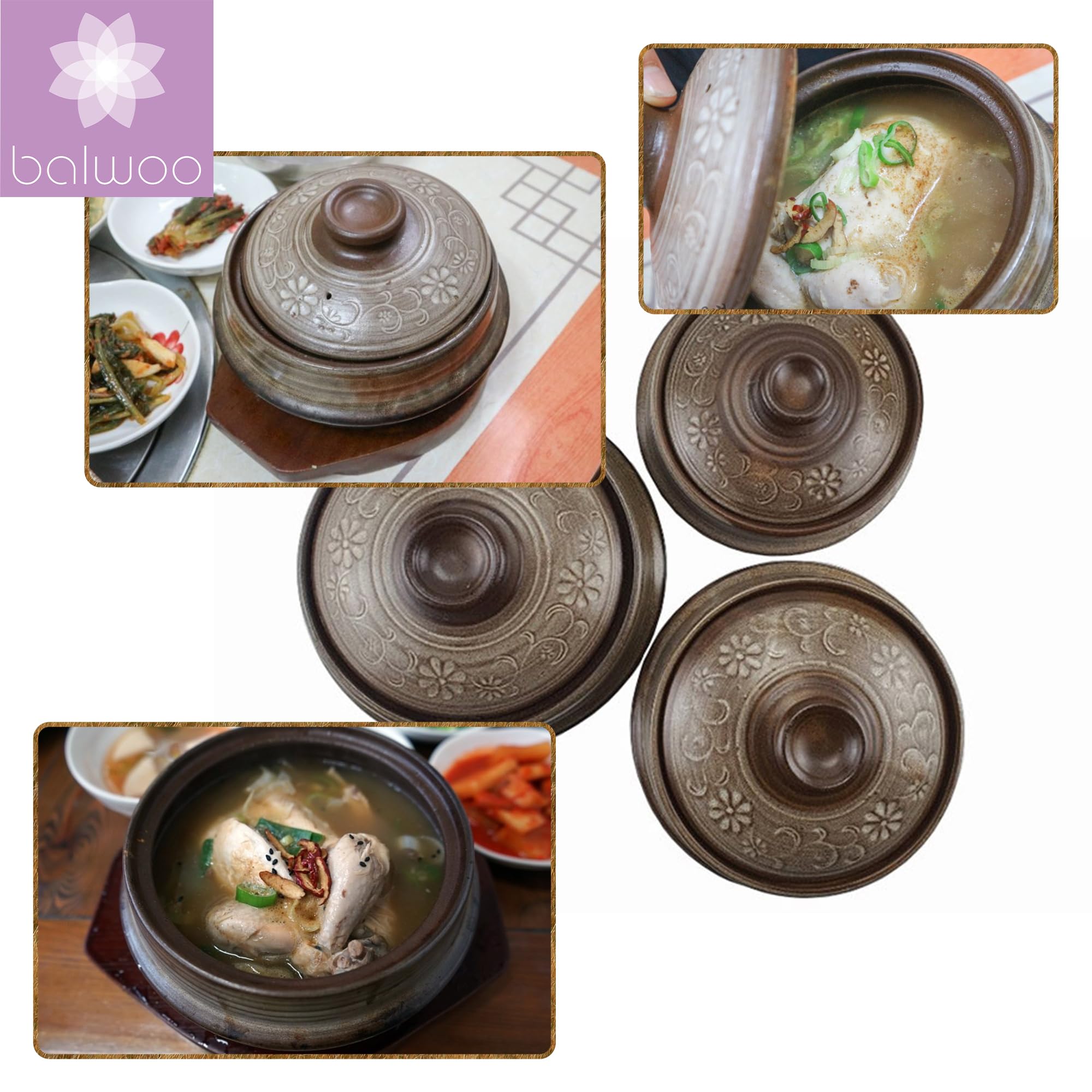 BALWOO Korean Pot Mud Earthenware Ttukbaegi, Natural Mud Glaze Ceramic Clay Cooking Pot Casserole, Heat Resistant Ceramic Earthen Pot, Zero-Crack Stone Bowl Stockpot Soup Cookware, Pottery Bowl