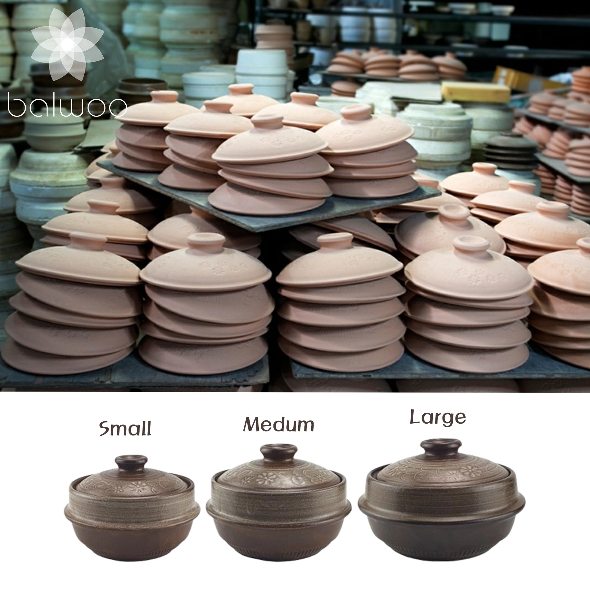 BALWOO Korean Pot Mud Earthenware Ttukbaegi, Natural Mud Glaze Ceramic Clay Cooking Pot Casserole, Heat Resistant Ceramic Earthen Pot, Zero-Crack Stone Bowl Stockpot Soup Cookware, Pottery Bowl