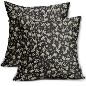 vintage flower pillow covers 18x18 set of 2 rustic cute small floral black brown old style decorative throw pillows outdoor pillowcase farmhouse linen cushion case decor for home sofa couch bed