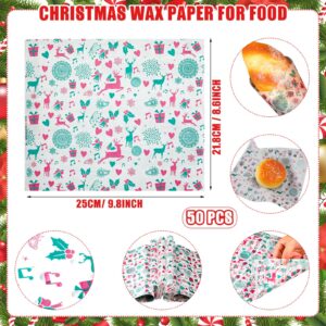 Zhanmai 50 Pack Christmas Cookie Boxes with 50Pcs Wax Paper Christmas Gift Boxes with Window Xmas Cookie Boxes Candy Bakery Treat Boxes for Christmas Gift Holiday Party Favors Supplies Tree Decoration