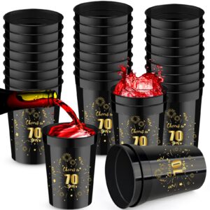 mototo 30 pieces 70th small birthday cups 8 oz cheer to 70 years plastic cups plastic birthday stadium cups black and gold plastic cups for birthday party favors anniversary wedding party supplies