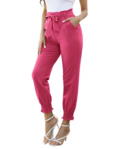 grace karin trousers for women high waist self tie belt basic solid work pants pink s