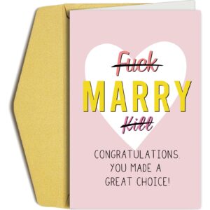 oamiolek funny congratulations card for engaged couple, hilarious wedding day card for newlyweds, wedding gift for bride, engagement card for friend, you made a greet choice