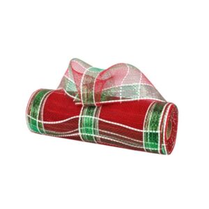 mesh ribbon,decorative mesh ribbon rolls,fabric mesh for mesh wreath supplies for diy christmas,halloween project wreaths party decorations wrapping craft,10 inch x 30 feet (red and green)