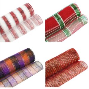 Mesh Ribbon,Decorative Mesh Ribbon Rolls,Fabric Mesh for Mesh Wreath Supplies for DIY Christmas,Halloween Project Wreaths Party Decorations Wrapping Craft,10 Inch x 30 Feet (Red and Green)