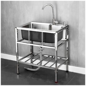 commercial kitchen sink set, outdoor utility sink, industrial garage sink, freestanding catering sink, for restaurant, bar, laundry, garage, backyard (color : single cold, size : 68x44cm)