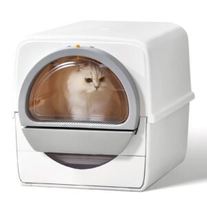 fylica scoop free cat litter box, pull-out cleaning litter box, odor control prevents urine ＆ litter leakage, large enclosed cat litter box with waste bin refill & filter cotton