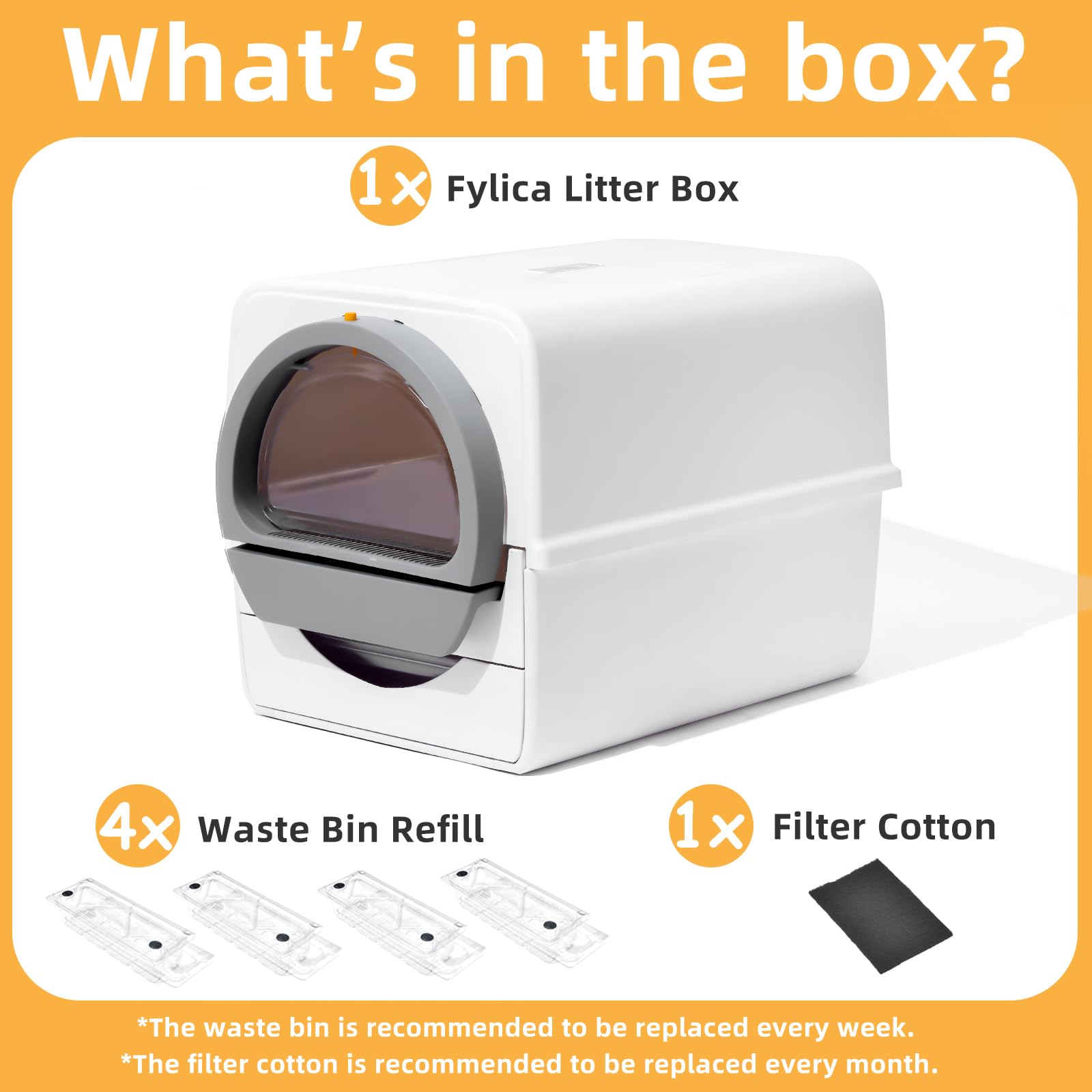 FYLICA Scoop Free Cat Litter Box, Pull-Out Cleaning Litter Box, Odor Control Prevents Urine ＆ Litter Leakage, Large Enclosed Cat Litter Box with Waste Bin Refill & Filter Cotton