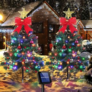 80led solar christmas tree lights outdoor decorations, 2pcs waterproof lights yard decorative xmas tree solar christmas yard stake outdoor christmas pathway lights for christmas pathway yard (green)