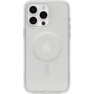 otterbox iphone 15 pro max (only) symmetry series clear case - stardust (clear/silver), snaps to magsafe, ultra-sleek, raised edges protect camera & screen