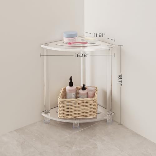 Sumerflos Acrylic Corner Shower Stool for Inside Shower - Clear Small Shower Bench for Shaving Legs Seating Waterproof Heavy Duty Easy Assemble Modern