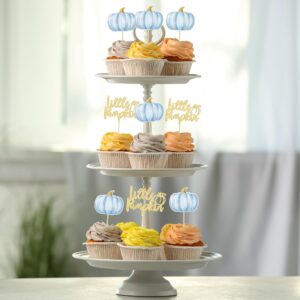 Gyufise 24Pcs Little Pumpkin Cupcake Toppers Blue Pumpkin Cake Toppers Gender Reveal Cake Decorations for Thanksgiving Birthday Baby Shower Fall Theme Party Decoration Supplies