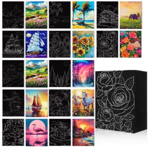 qilery 12 pcs pre drawn canvas for painting 8 x 10 inch pre printed canvas for painting pre stretched canvas paint and sip kit for kids adults student artist birthday gift paint party favor (black)