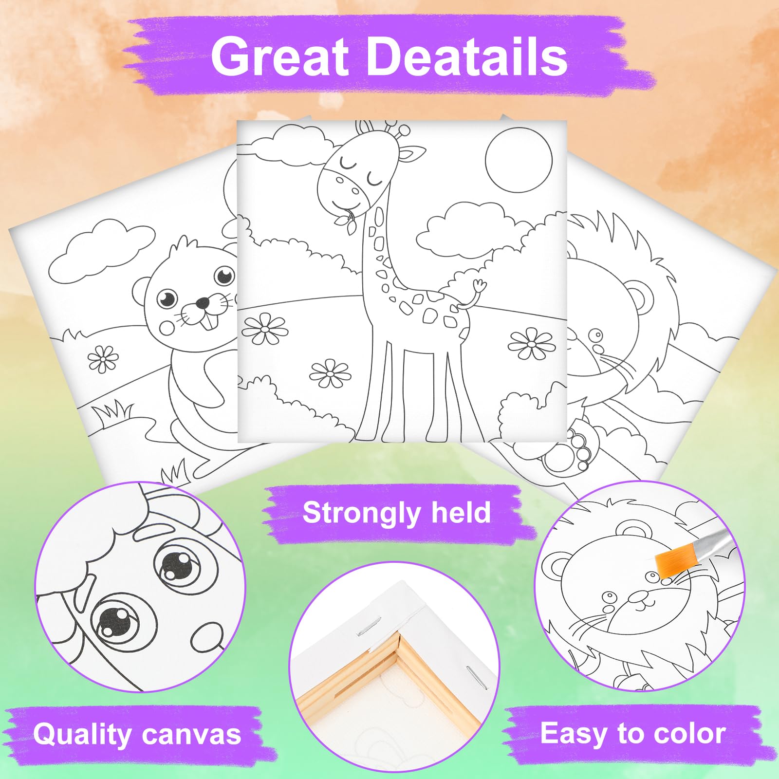 Teling 12 Pcs Pre Drawn Stretched Canvas Kit 6 x 6 x 0.6 Inches Pre Drawn Canvas for Painting for Adults Pre Printed Canvas Outline Canvas for Adult Kids DIY Painting (Animal)