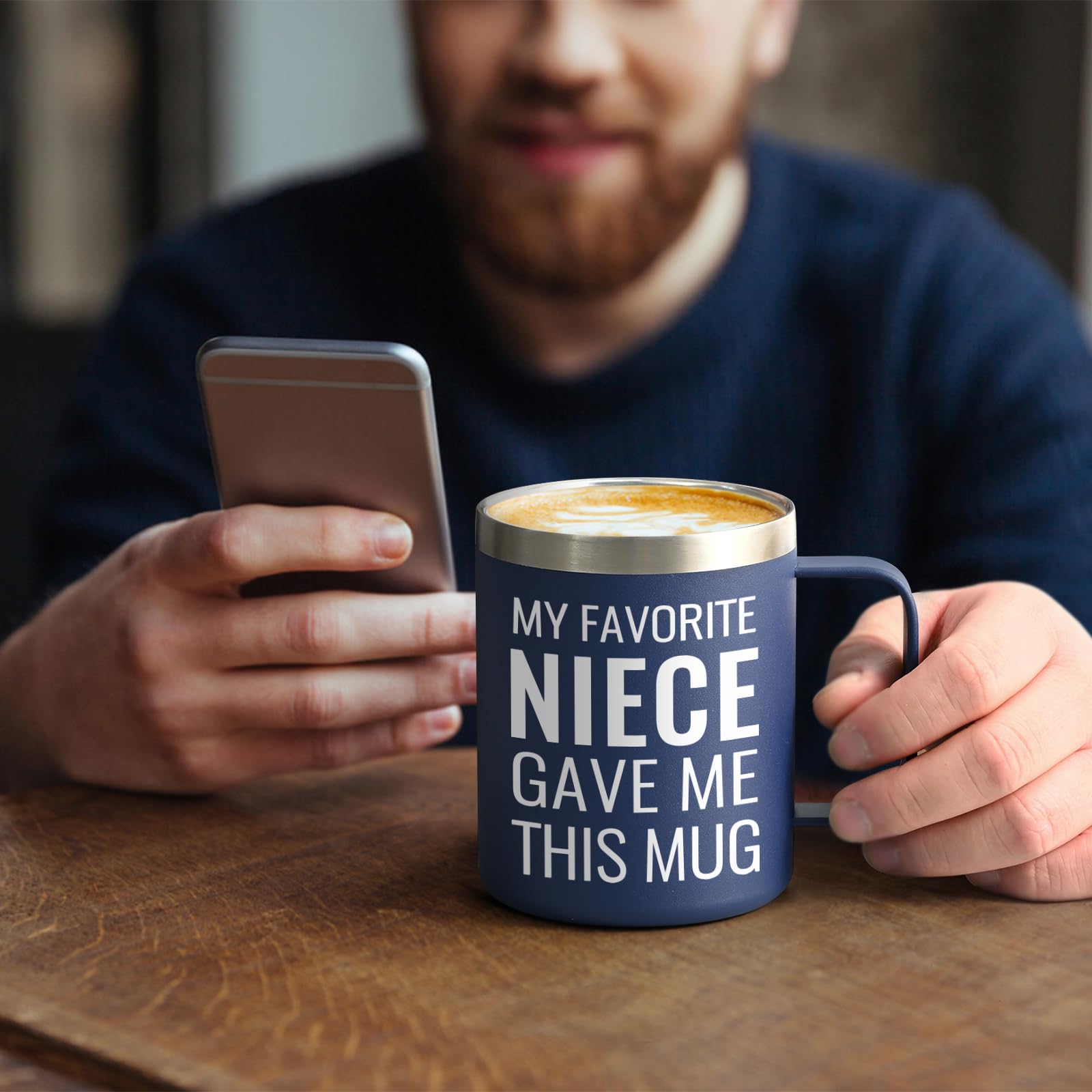 GINGPROUS Uncle Gift Aunt Gift from Niece, My Favorite Niece Gave Me This Mug Funny Birthday Christmas Gifts for Uncle Aunt Insulated Coffee Mug, 12 Oz Stainless Steel Coffee Mug with Lid, Dark Blue