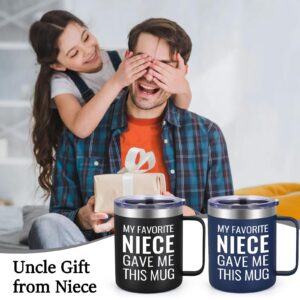 GINGPROUS Uncle Gift Aunt Gift from Niece, My Favorite Niece Gave Me This Mug Funny Birthday Christmas Gifts for Uncle Aunt Insulated Coffee Mug, 12 Oz Stainless Steel Coffee Mug with Lid, Dark Blue