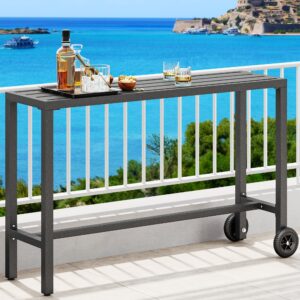 yitahome 55" outdoor bar table, rectangle narrow counter height table, ideal bar height table for balcony, patio, garden, yard, poolside, silver bottom texture