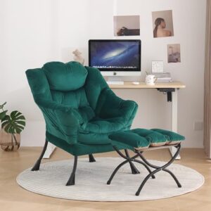 Tiita Lazy Chair with Ottoman, Modern Large Accent Lounge Chair, Leisure Sofa Armchair with Ottoman, Reading Chair with Footrest for Bedroom, Living Room, Dorm Rooms, Garden and Courtyard