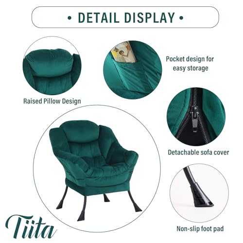 Tiita Lazy Chair with Ottoman, Modern Large Accent Lounge Chair, Leisure Sofa Armchair with Ottoman, Reading Chair with Footrest for Bedroom, Living Room, Dorm Rooms, Garden and Courtyard