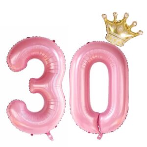 40 inch light pink number 30 balloons with crown, 30th birthday balloons for women, 30th birthday decorations, wedding anniversar celebration decoration balloons. (light pink)