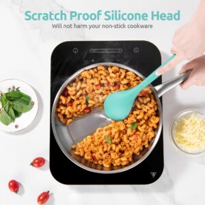 High Heat Resistant Kitchen Utensil: U-Taste 13.6" Silicone Cooking Tools Gadgets Set, Food Grade Non Stick Solid and Slotted Turner Spatula, Mixing Spoon, and Soup Ladle (5 Pieces, Aqua Sky)