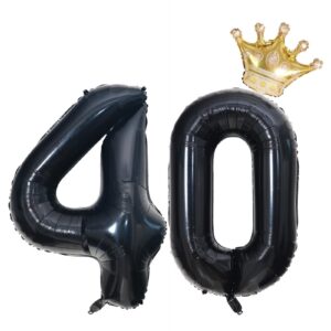 40 inch black number 40 balloons with crown, 40th birthday balloons for men and women, 40th birthday decorations, wedding anniversar celebration decoration balloons. (black)