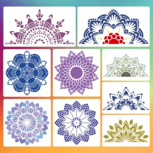 9 pack large mandala stencils for painting reusable floral mandala drawing stencils mandala painting templates on wood floor wall tile furniture fabric canvas wood diy craft art supplies home decor