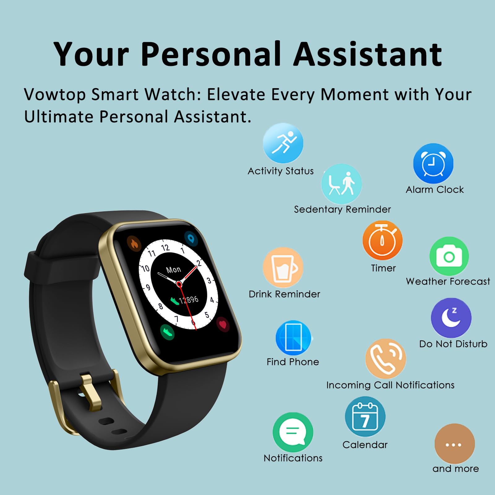 Vowtop Fitness Tracker for Men Women with Aluminum Alloy Frame, Alexa Built-in 1.69'' DIY Dial with Blood Oxygen & Heart Rate Monitor, 14 Sport Modes Smart Watch for Android iOS Phone, Golden