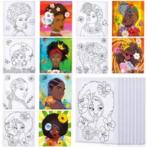 12 pcs pre drawn outline canvas 10 x 8 inch, pre drawn stretched canvas painting boards for painting art party favor for adult student kids diy painting (african queen)