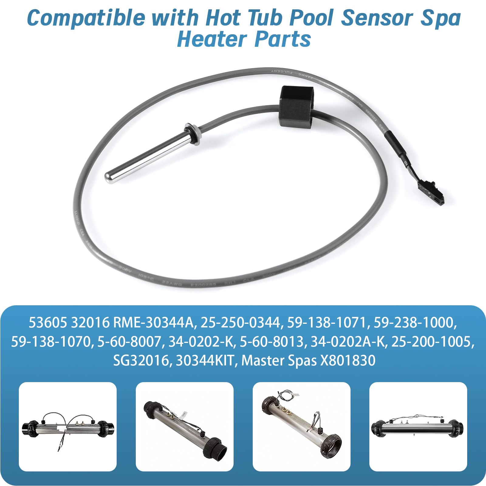 Hot Tub Pool Sensor Spa Parts Replacement for Balboa Spa Heater M7 System with 24" Temp/High Limit, 1/4" Diameter, for Balboa Spa Sensor Hot Tub Heater Parts Replacement Sensor 32016 53605 - 2 Pack