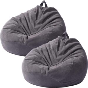 tranqun 2 pcs bean bag cover stuffed animal storage bean bag chair cover soft corduroy stuffed animal bean bag storage for kids adults indoor bedroom organizing plush toys(dark grey, 200l)