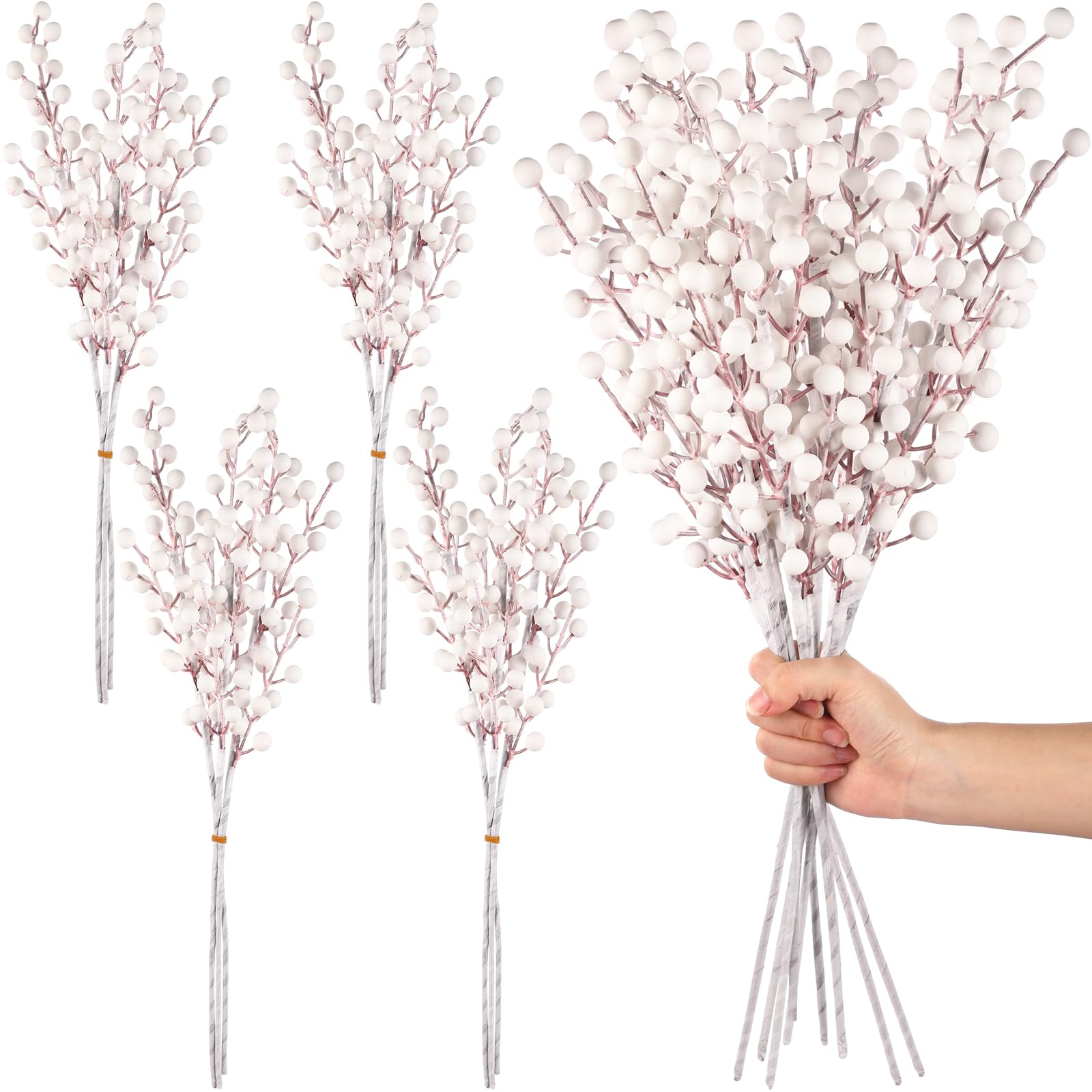 Yuxung 12 Pcs Christmas Berry Stems Berry Picks 20.5 Inch Artificial Christmas Picks Christmas Tree Picks and Sprays Holly Berries Branches for Christmas Decorations Festival Holiday (White)