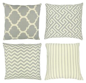 modern pattern spring and summer sofa pillow covers, set of 4 pillow covers 18x18 -decorative geometric throw pillow cushion case for sofa, couch, bed, home, outdoor, car - grey, square