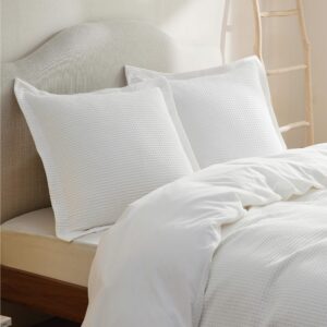 bedsure euro sham pillow covers - 100% cotton waffle weave pillow shams 2 pack, ultra soft and cozy throw pillow covers for bed pillows, decorative euro shams for sofa and couch, white, 26x26 inches