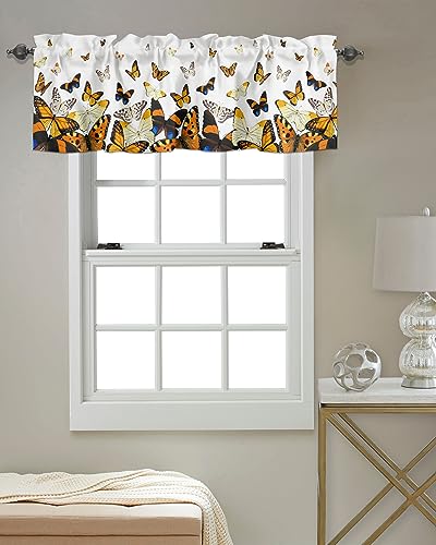 Butterfly Floral Window Kitchen Curtain Valance, Window Curtain Valance Rod Pocket, 1 Panel Short Valances Window Treatment for Living Room Bedroom Bathroom Cafe (60x18 Country Style Ombre Butterfly)