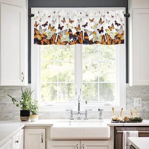 Butterfly Floral Window Kitchen Curtain Valance, Window Curtain Valance Rod Pocket, 1 Panel Short Valances Window Treatment for Living Room Bedroom Bathroom Cafe (60x18 Country Style Ombre Butterfly)