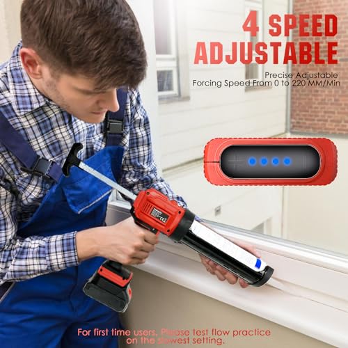 Cordless Caulk Gun, 21V Electric Caulking Gun Battery Powered with 2 Batteries & Charger & LED Light, 4 Adjustable Speeds Dripless Adhesive Caulk Gun Kit, 10oz/300ml Caulking Tool for Filling, Sealing