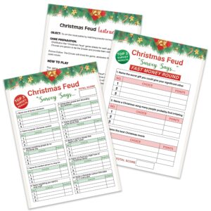 christmas feud games, feud trivia quiz, party games for adults, family activities, baby shower game, 30 feud cards and 3 fast money round cards, winter party supplies-lq5