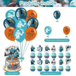 Dolphins Party Decorations,Dolphins Birthday Party Supplies Includes Banner - Cake Topper - 12 Cupcake Toppers - 18 Balloons